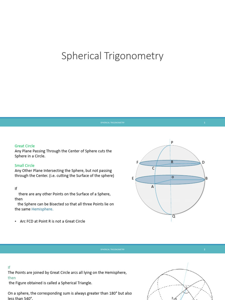 Notes On Spherical Trigonometry and Assignment | PDF | Sphere | Geometry
