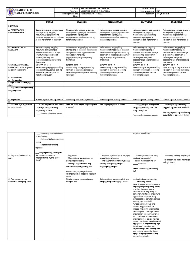 ESP 1_Q3_W2 DLL | PDF
