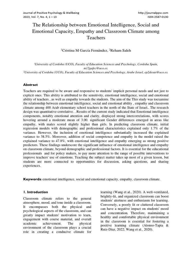 The Relationship Between Emotional Intelligence, Social and Emotional ...