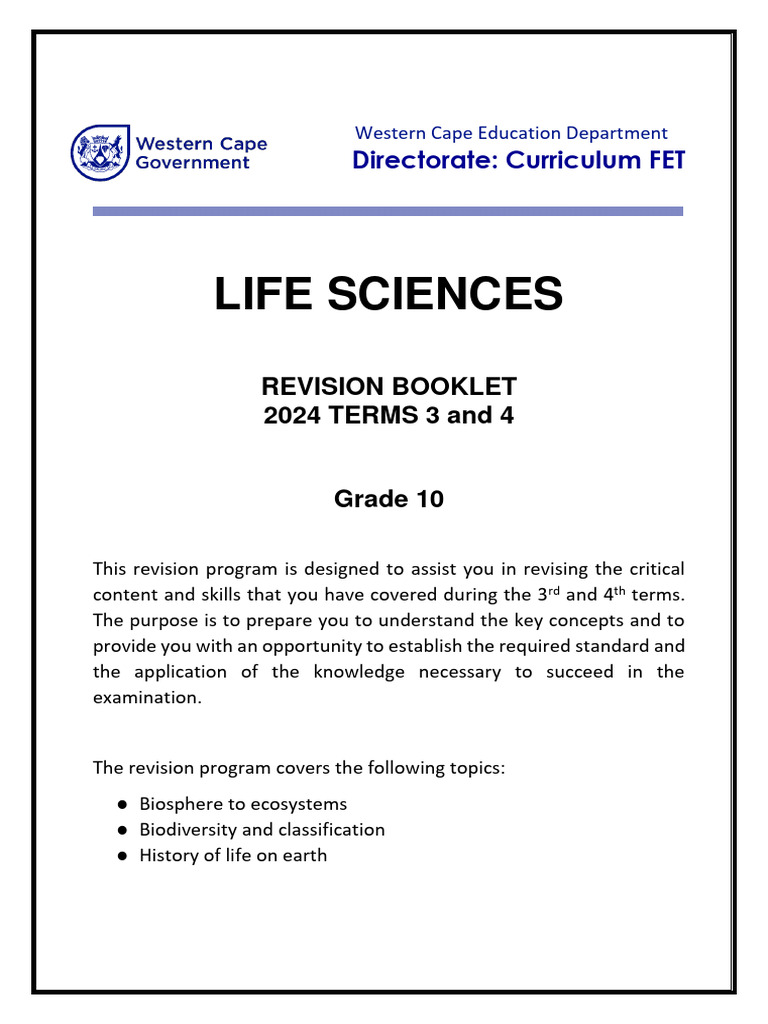 Life Sciences Grade 10 Revision Material Terms 3 and 4 - 2024 | PDF ...