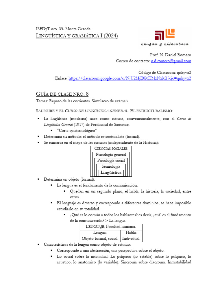 Clase 8 - Introducción A La Linguistica - Repaso y Simulacro | PDF | Lingüística | Palabra