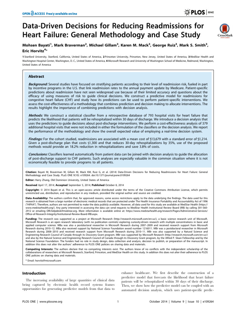 Data-Driven Decisions For Reducing Readmissions For Heart Failure ...