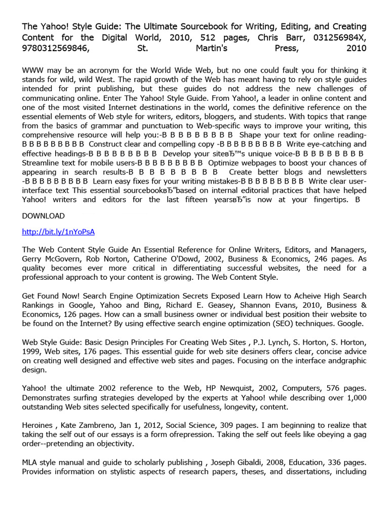 The Yahoo Style Guide The Ultimate Sourcebook For Writing Editing and Creating Content For | PDF ...