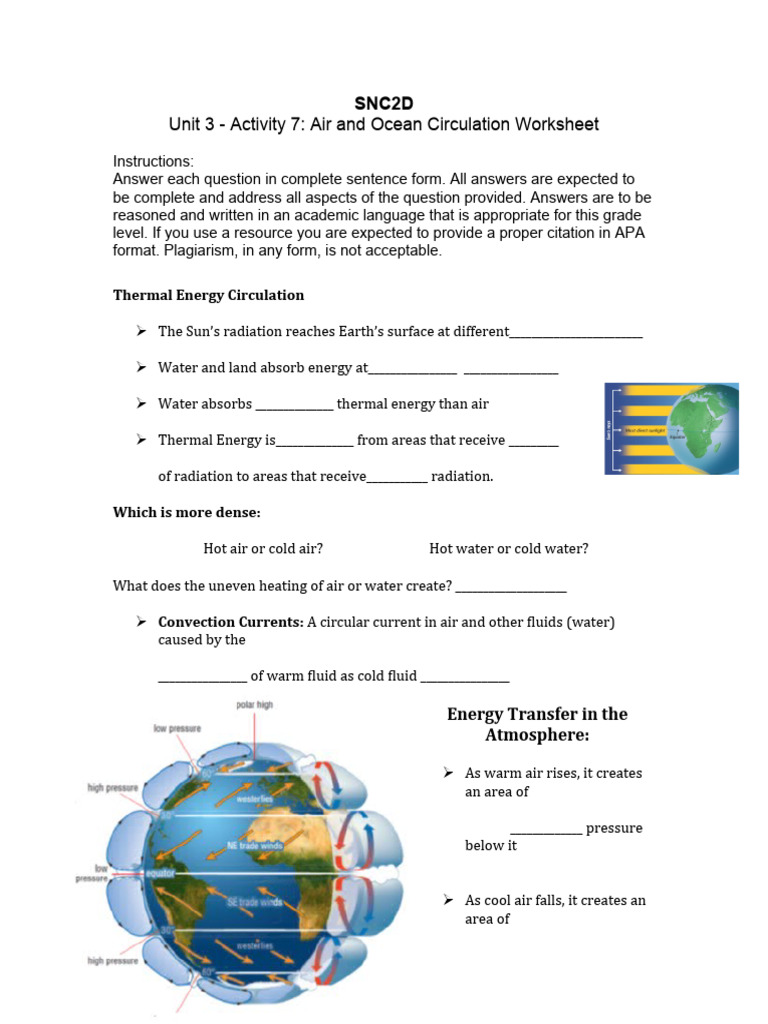 Unit 3 - Activity 7 - Air and Ocean Circulation Worksheet | PDF ...