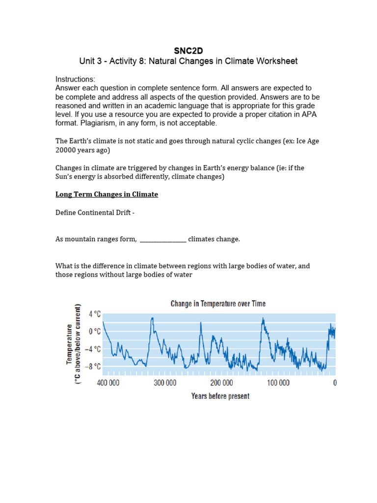 Unit 3 - Activity 8 - Natural Changes in Climate Worksheet | PDF