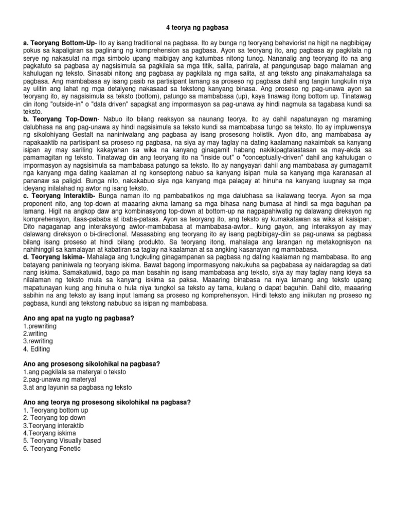 4 Teorya NG Pagbasa 10 PDF Free | PDF 4 Teorya NG Pagbasa 10 PDF Free | PDF
