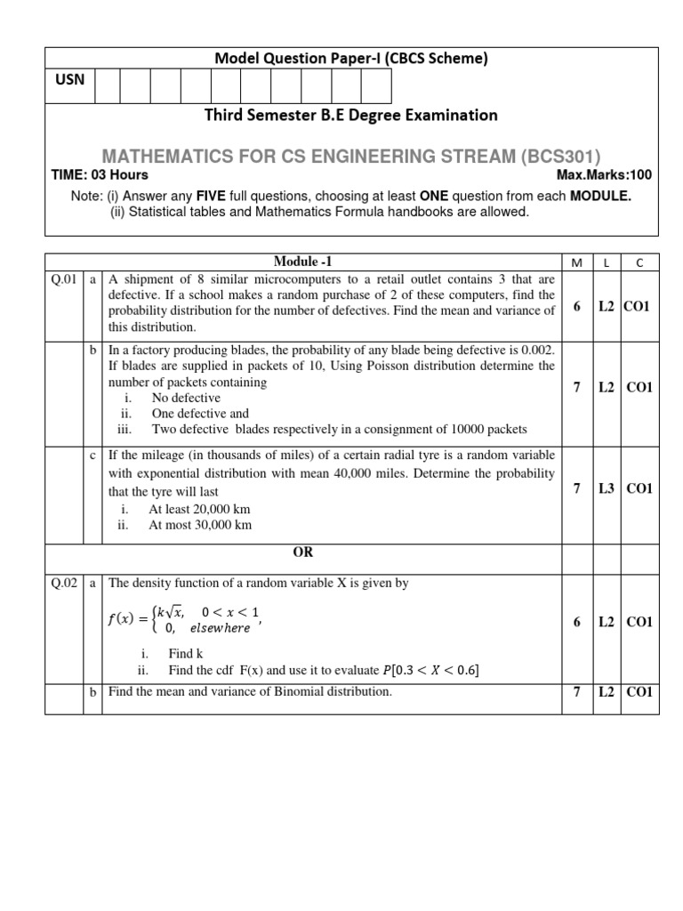 Bcs301 Model Question Paper 1 With Solutions Pdf Statistics Statistical Models
