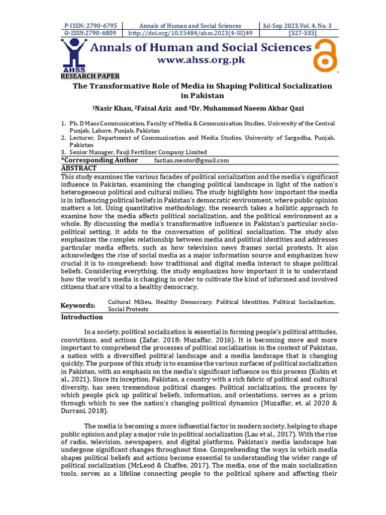 The Transformative Role of Media in Shaping Political Socialization in ...