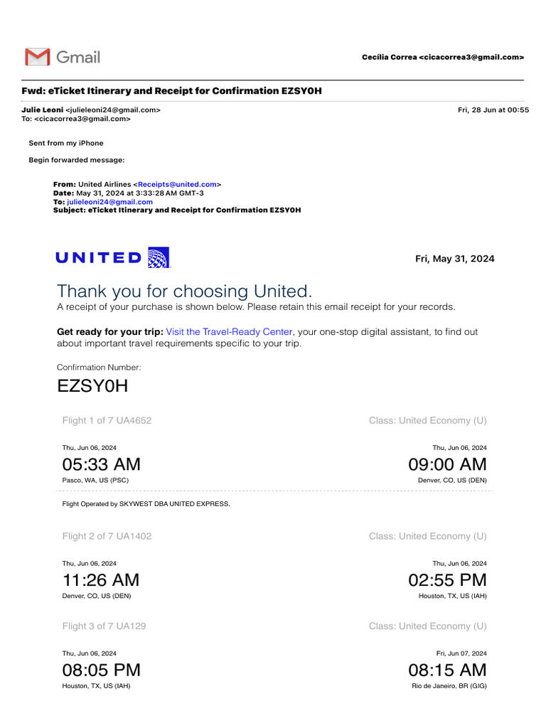 FWD ETicket Itinerary and Receipt For Confirmation EZSY0H | PDF ...