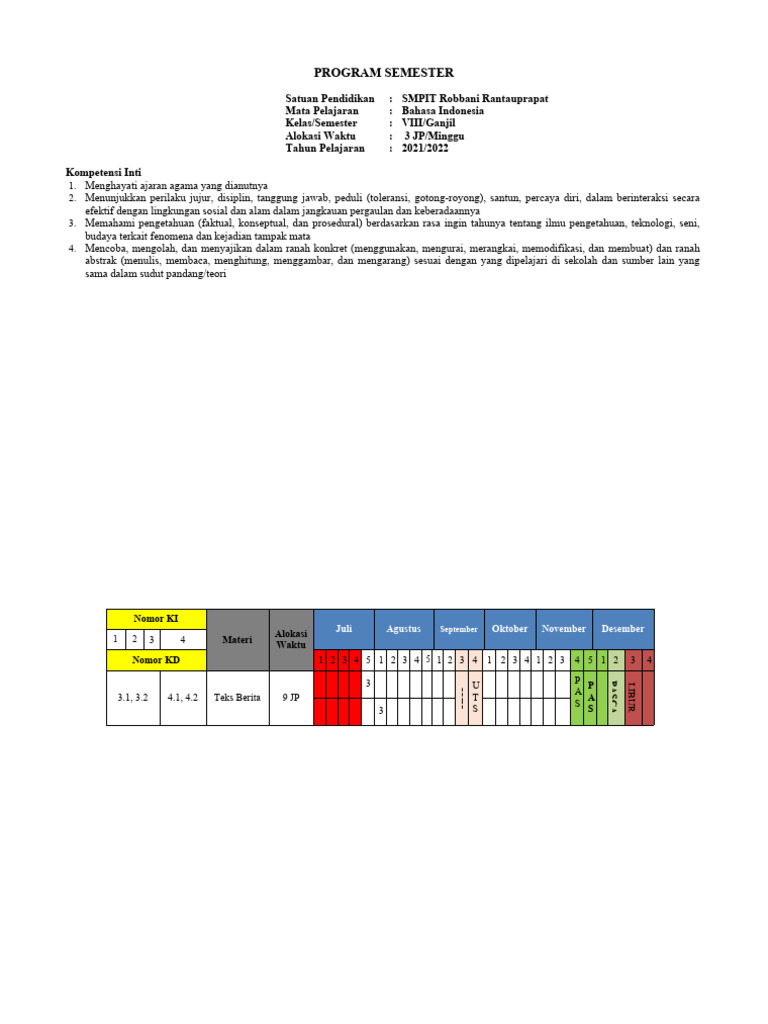 Prosem Word Kelas 8 Lebih Lengkap | PDF