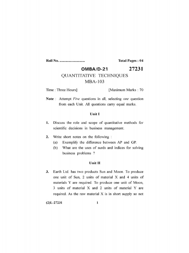 MBA 103 2021 (I) | PDF