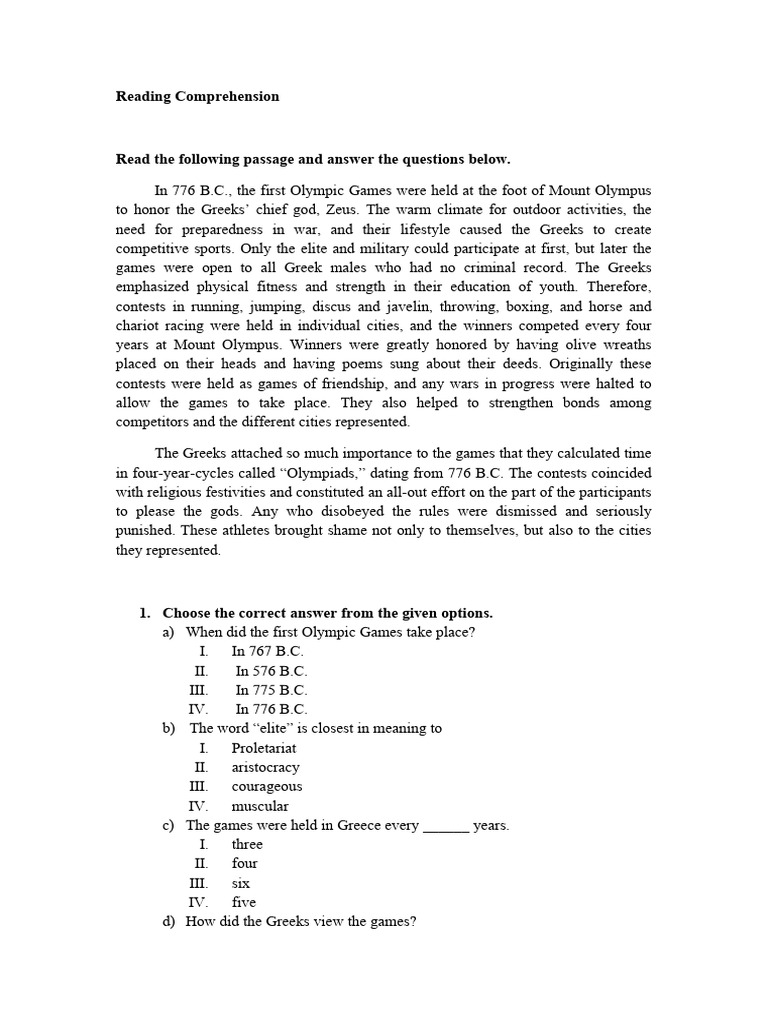 English Reading Comprehension-1 | PDF