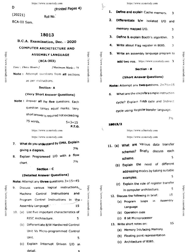 Bca 3 Sem Computer Architecture 2020 | PDF