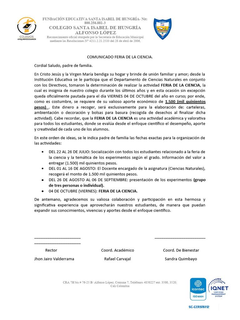 Comunicado Feria de La Ciencia | PDF