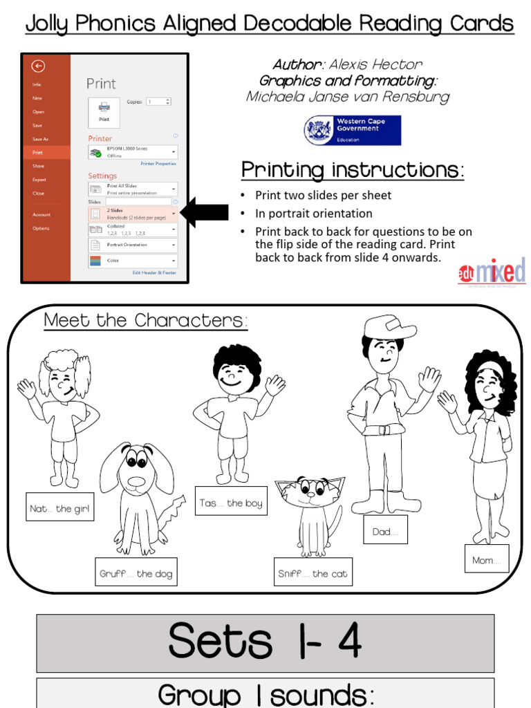 Jolly Phonics Decodable Reading Cards | PDF | Phonics | Cognitive ...