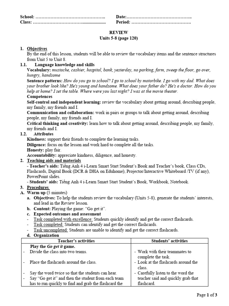 TA 4 iSS - Review Units 5-8 - Page 120 | PDF | Vocabulary | Teachers