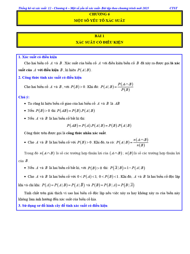 Cac Dang Bai Tap Xac Suat Co Dieu Kien Toan 12 | PDF