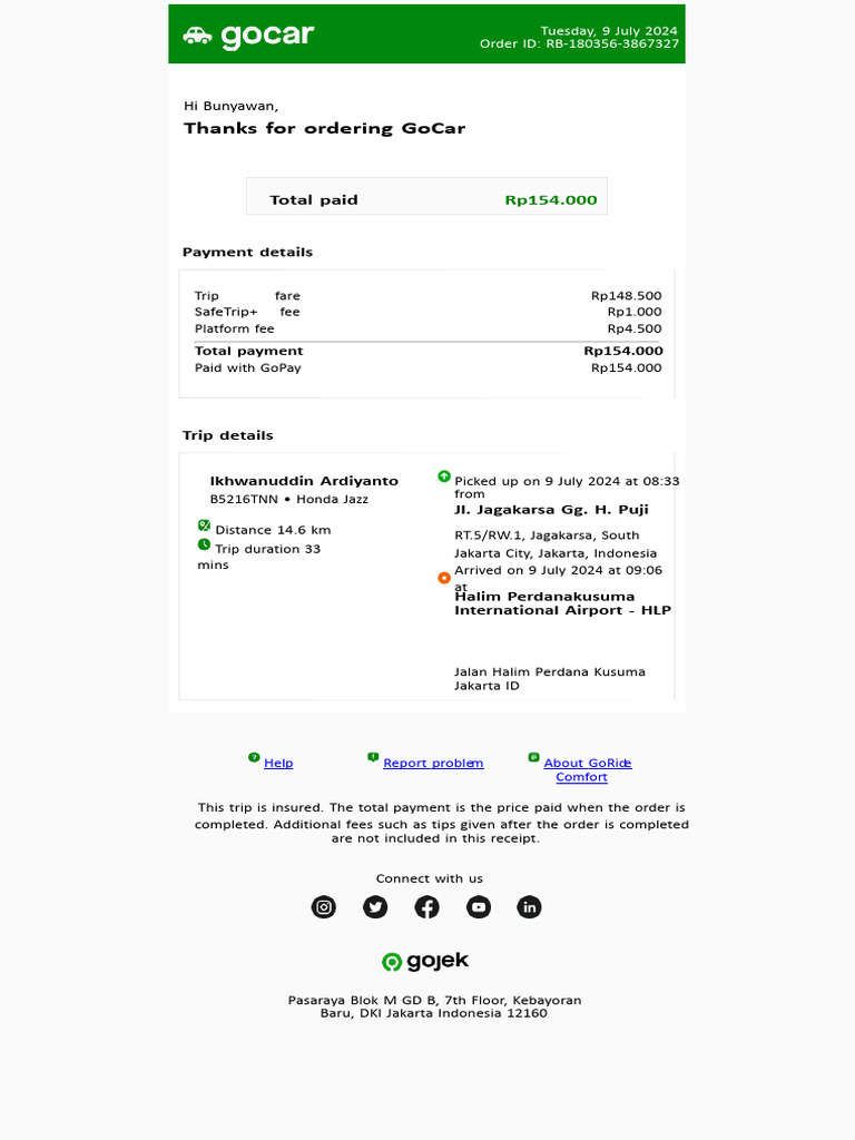GoCar Trip Receipt: July 9, 2024 | PDF