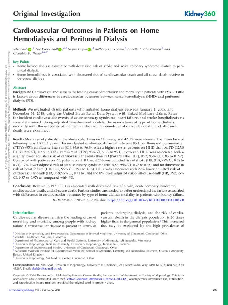 Cardiovascular Outcomes in Patients On Home.7 | PDF | Hemodialysis ...