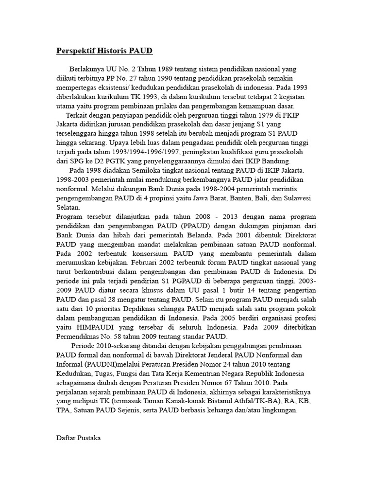Perspektif Historis PAUD | PDF