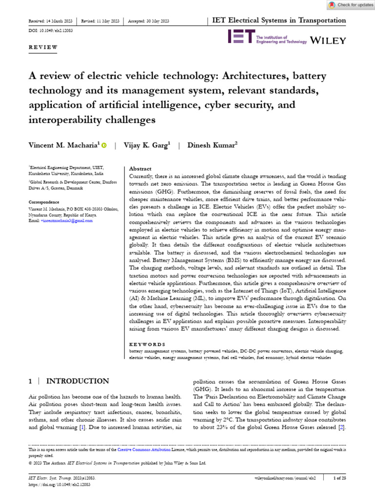 IET Electrical Syst in Trans - 2023 - Macharia - A Review of Electric ...