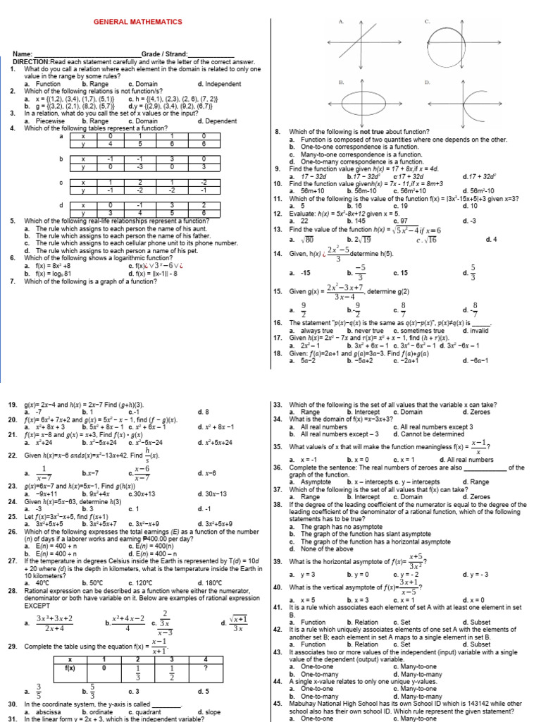 General Mathematics Review Questions 2 | PDF | Exponential Function | Function (Mathematics)