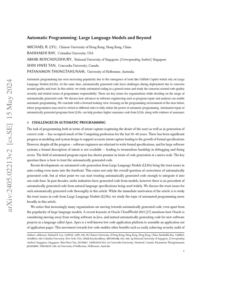 Automatic Programming: Large Language Models and Beyond | PDF | Computer Programming | Computer ...