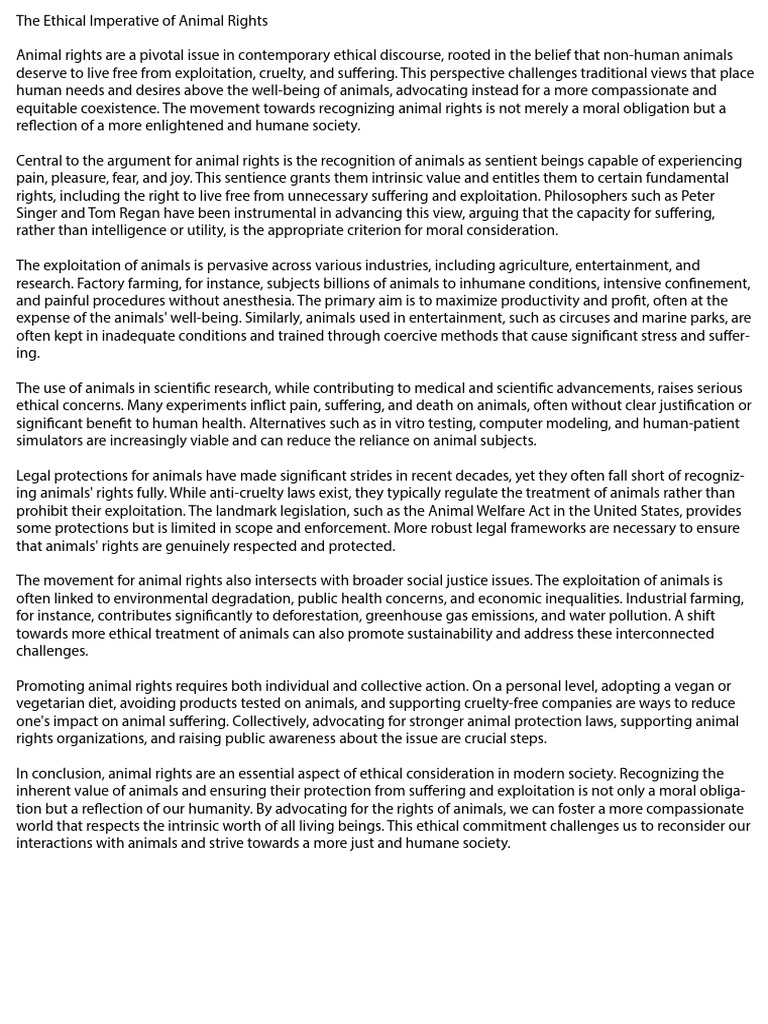 The Ethical Imperative of Animal Rights | PDF | Animal Rights | Rights