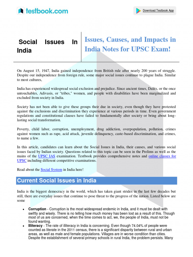 Social Issues in India: Causes & Impacts | PDF | Total Fertility Rate ...