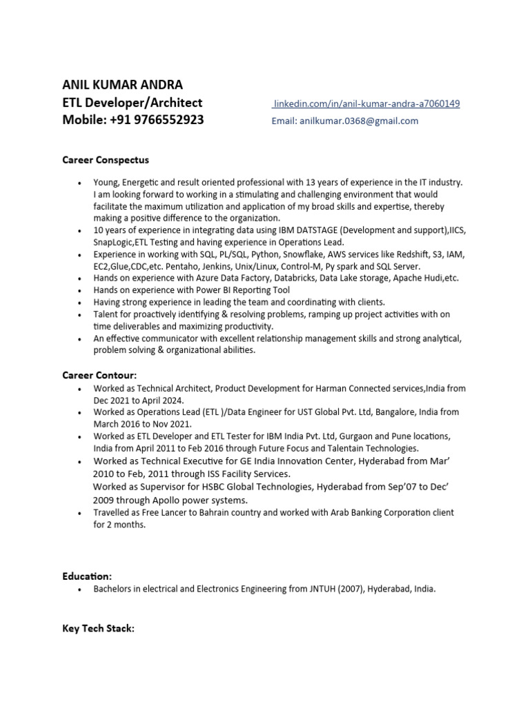 Anil Kumar Andra-Profile | PDF | Databases | Ibm Db2