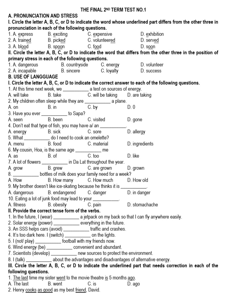 ÔN - ĐỀ 01-02 THE FINAL 2ND TERM TEST NO.1 | PDF | Human Overpopulation ...