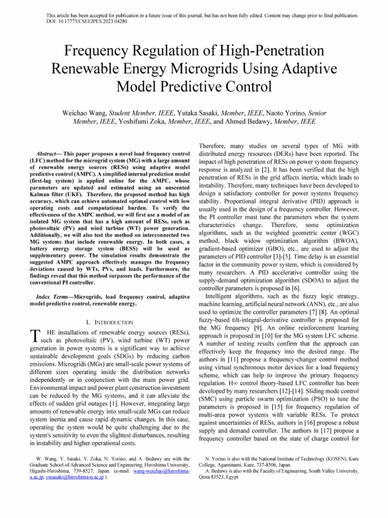 Frequency Regulation of High-Penetration Renewable Energy Microgrids Using Adaptive Model ...