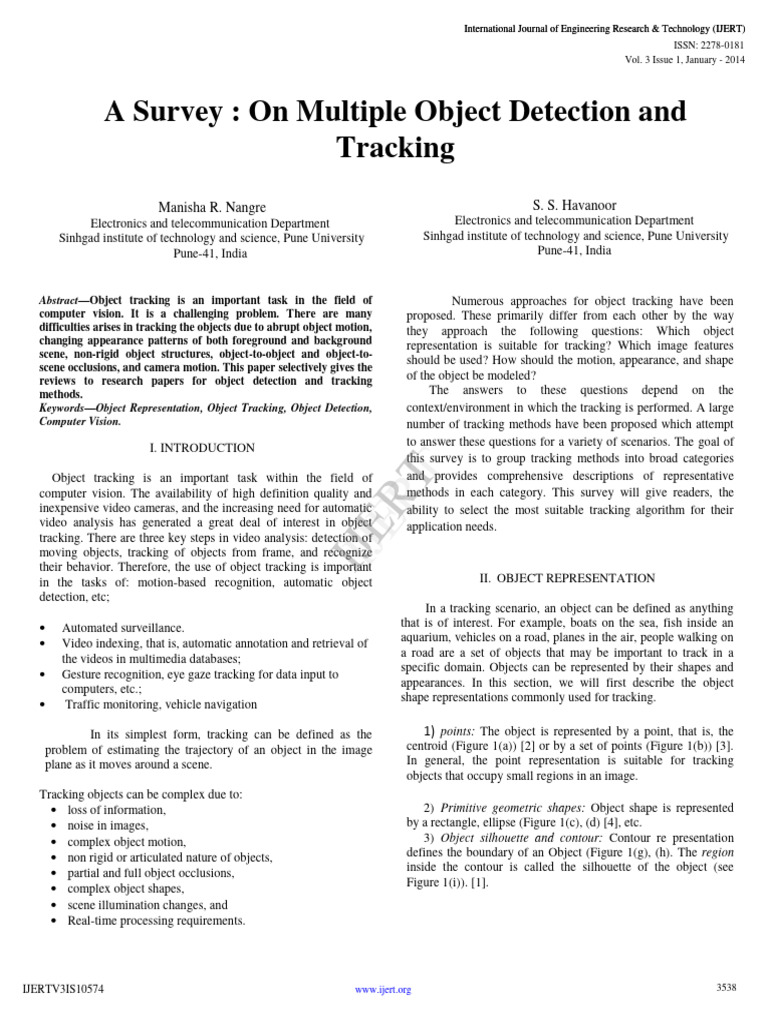 A Survey On Multiple Object Detection and Tracking IJERTV3IS10574 | PDF | Shape | Image Segmentation