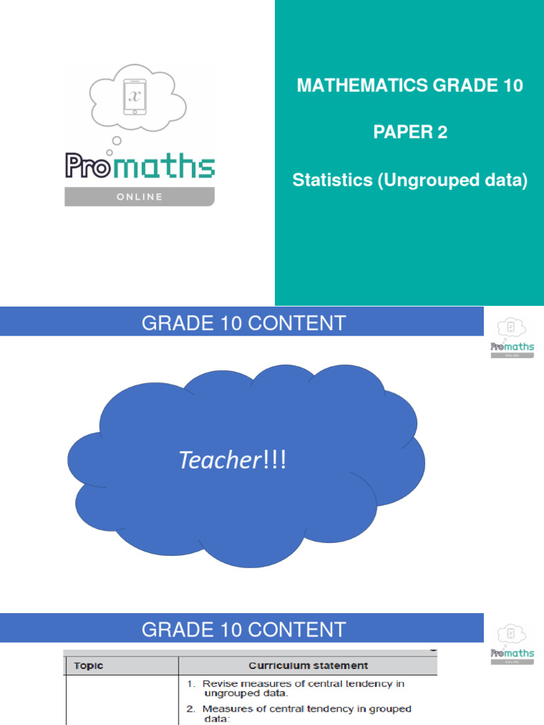 GRADE 10 Promaths Online STATISTICS (Ungrouped Data) | PDF