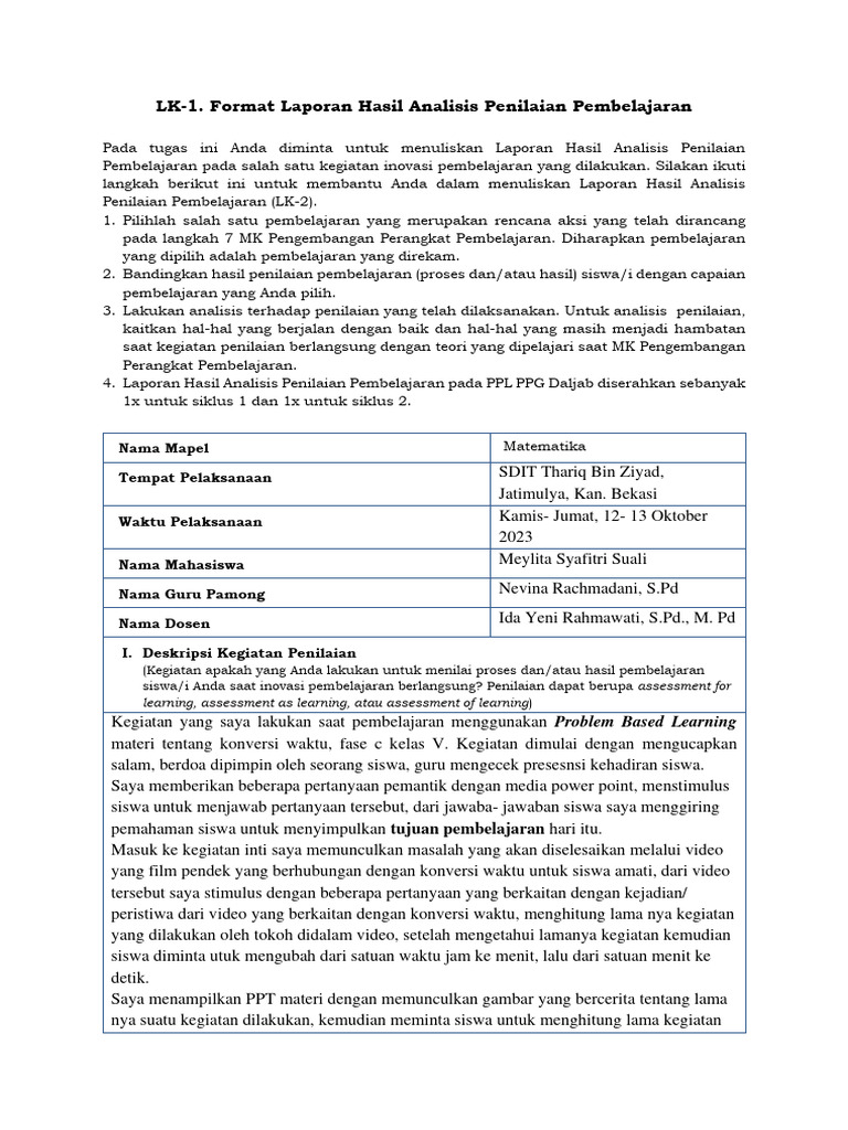 LK 1 - Format Hasil Asesmen Pembelajaran | PDF