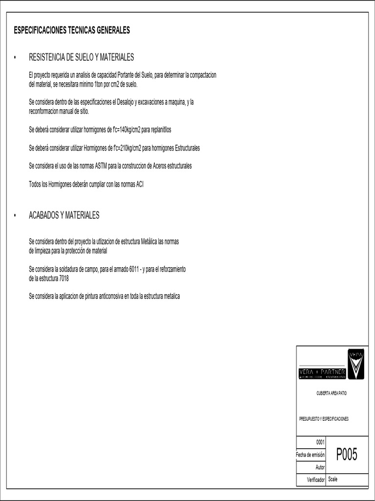 CUBIERTA PATIO - Plano - P005 - PRESUPUESTO Y ESPECIFICACIONES | PDF