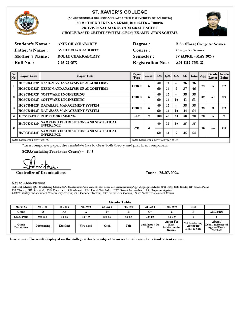 Sem 4 Result Pdf Computer Science Computing 