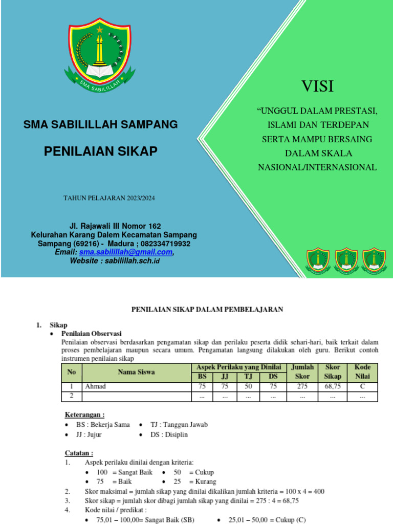 Penilaian Sikap dan Keterampilan Siswa | PDF