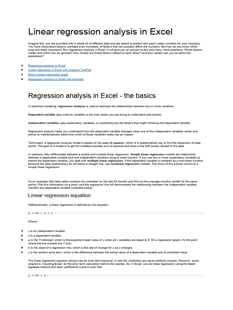Linear Regression Analysis in Excel Assingment | PDF | Regression Analysis | Coefficient Of ...