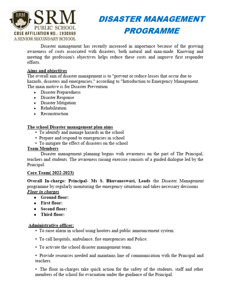 School Disaster Management Plan | PDF | Emergency Management | Emergency