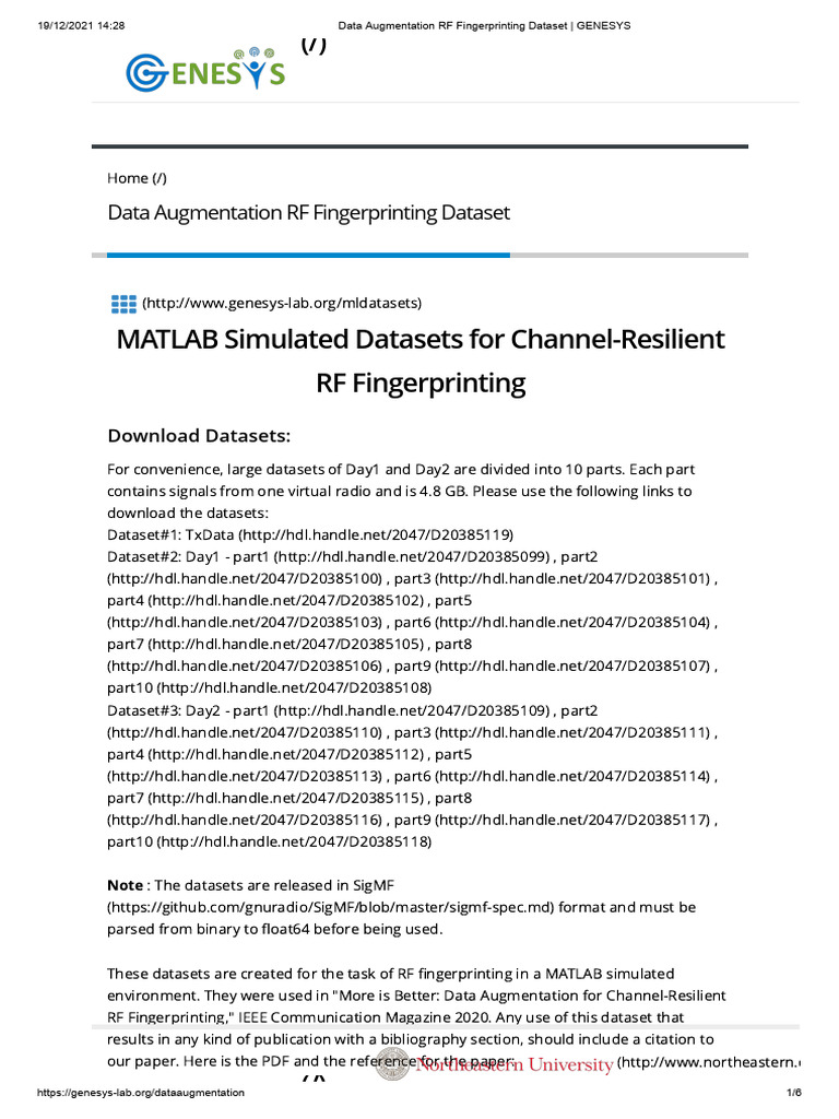 Data Augmentation RF Fingerprinting Dataset - GENESYS | PDF | Radio | Deep Learning