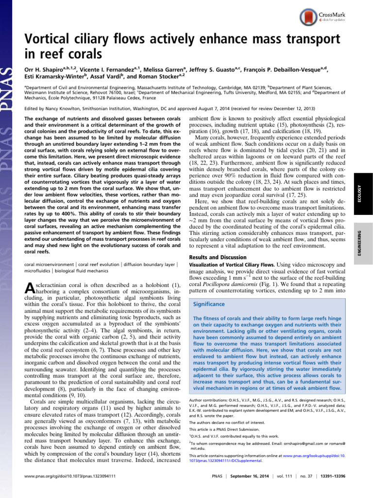 Vortical Flows Enhance Coral Mass Transport | PDF | Coral | Coral Reef