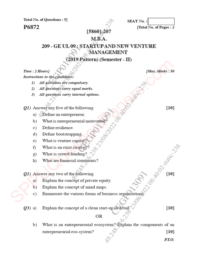 Postgraduate PG - Mba - Semester 2 - 2022 - May - Start Up and New Venture Management Pattern ...