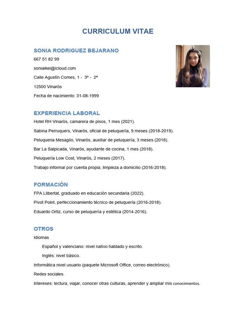 Curriculum Vitae Sonia | PDF