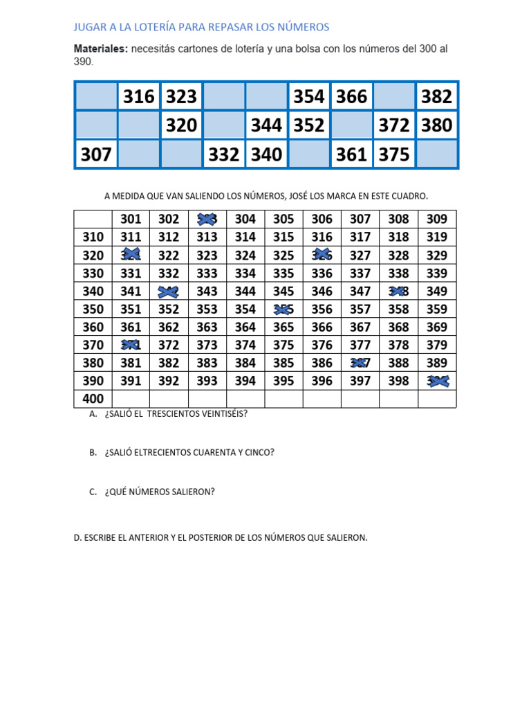 Juego de Lotería para Repasar Números | PDF