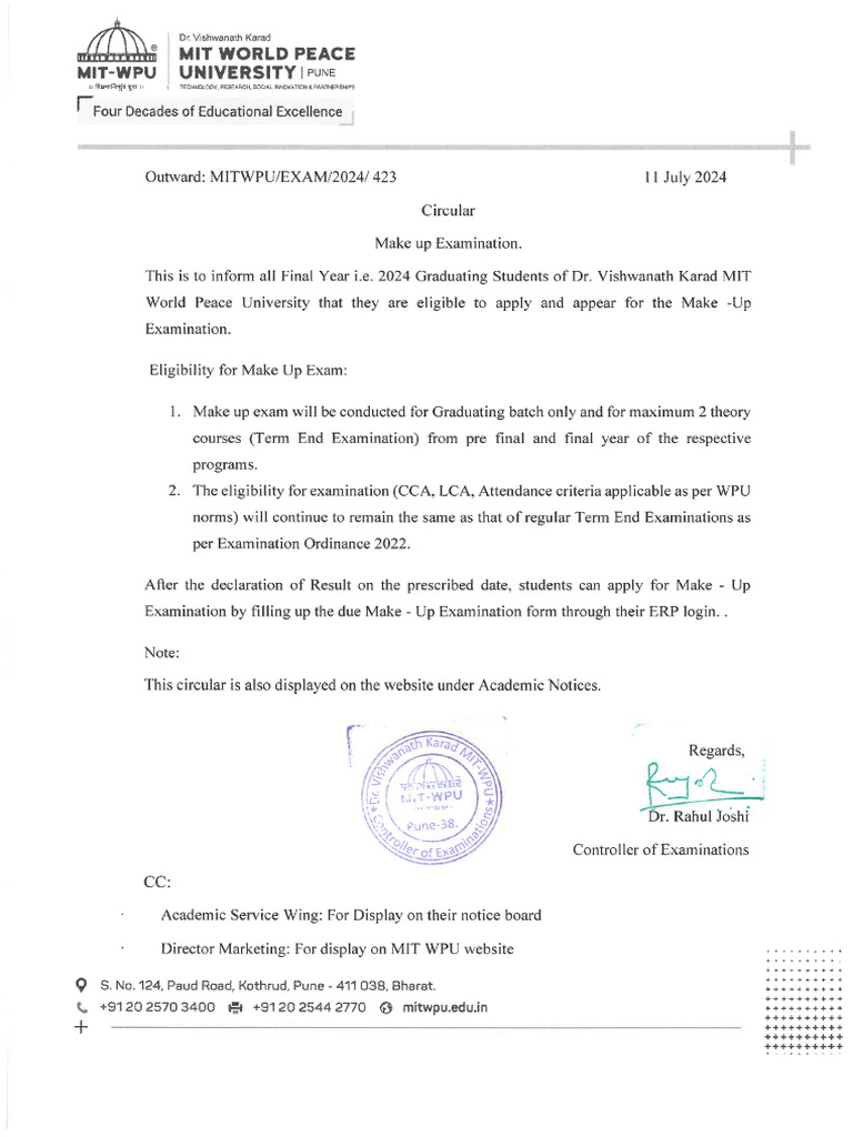 Circular Make Up Examination 2024 | PDF