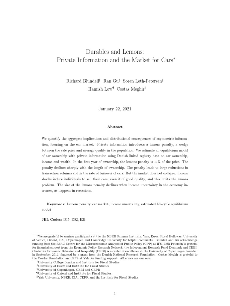 Lemons Dec16 - 2020 | PDF | Market (Economics) | Adverse Selection