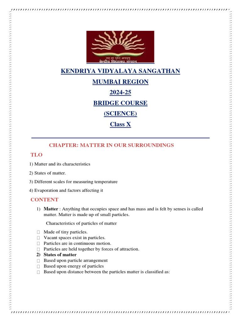 Bridge Course Science Class 10 Syllabus | PDF | Sound | Buoyancy