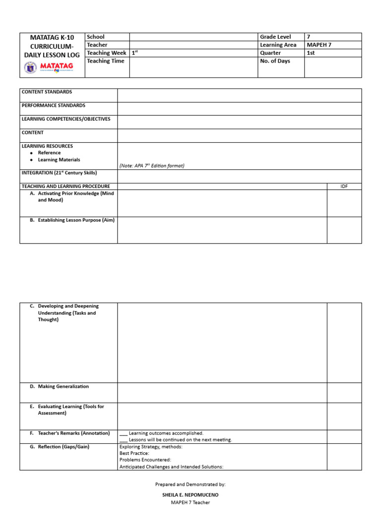 MATATAG-LESSON-PLAN-BLANK | PDF