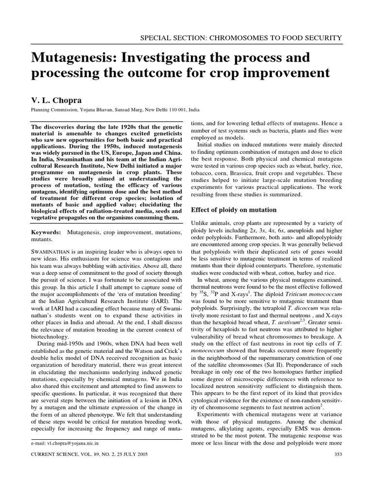 Mutagenesis for Crop Improvement | PDF | Mutation | Mutagen